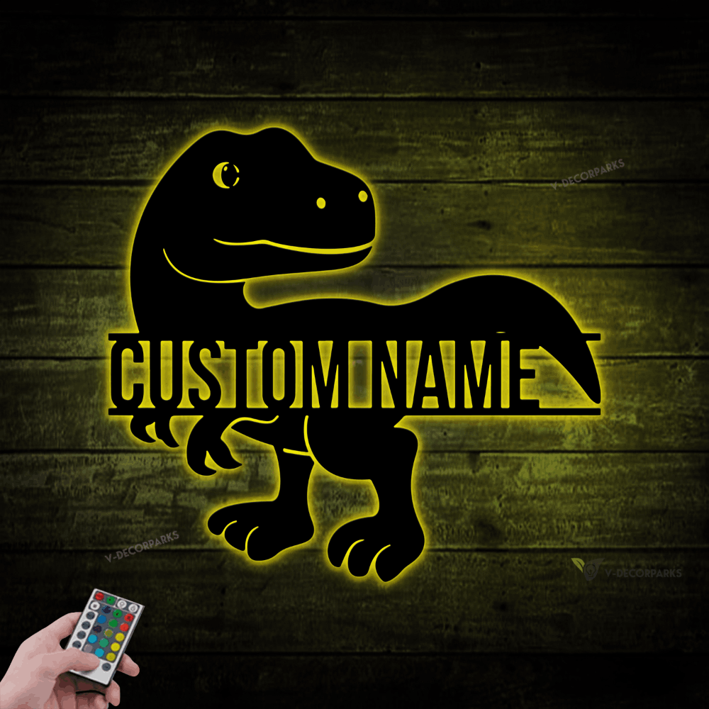 Personalized T Rex Dinosaur Metal Sign With Led Lights, Funny Dino ...