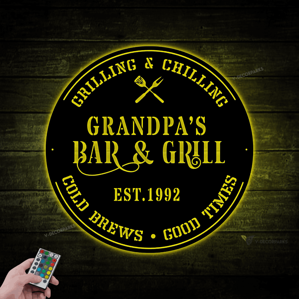 Personalized Grilling And Chilling Sign With Led Lights, Custom ...