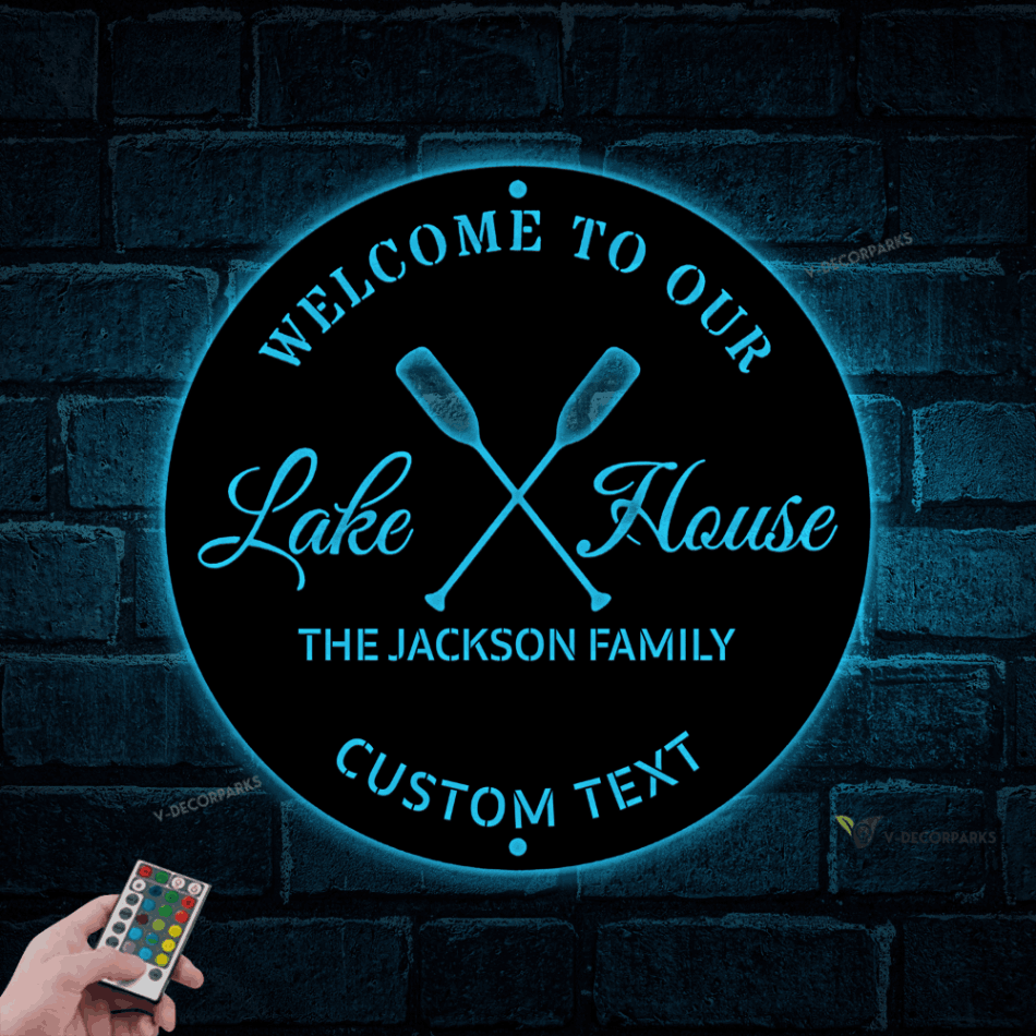 Personalized Lake House Metal Sign With Led Light, Lake House Sign ...