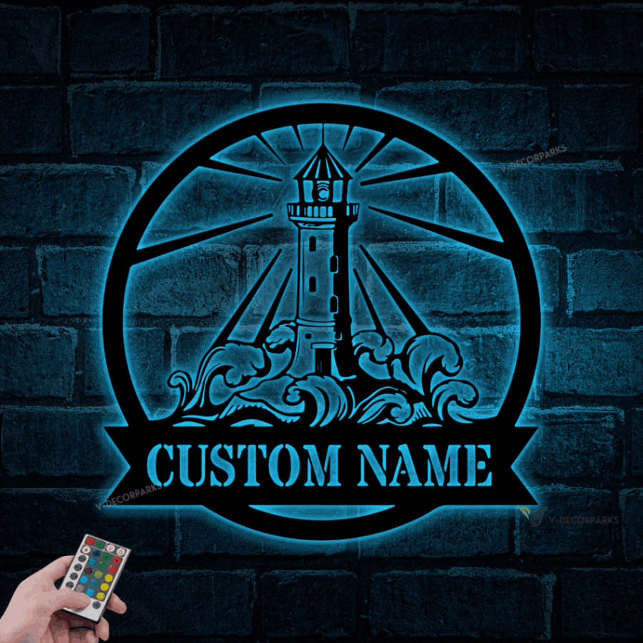 Personalized Lighthouse Metal Sign With Led Lights, The Lighthouse Home ...