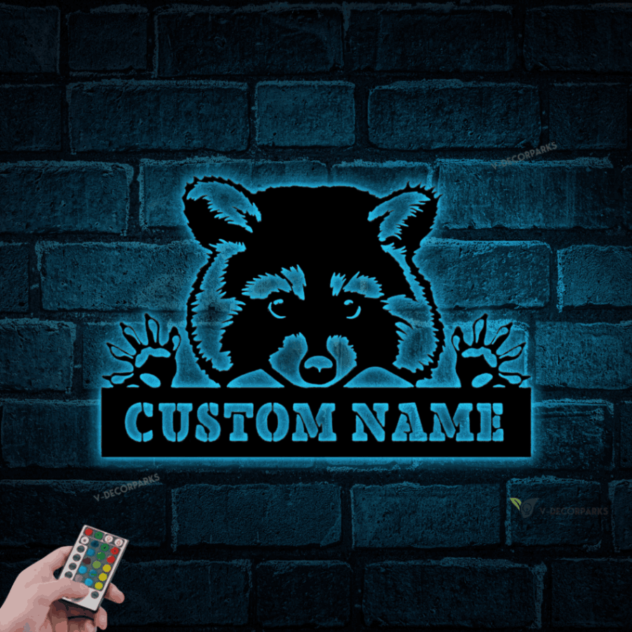 Personalized Raccoon Metal Sign With Led Lightss, Animal Funny Gift ...