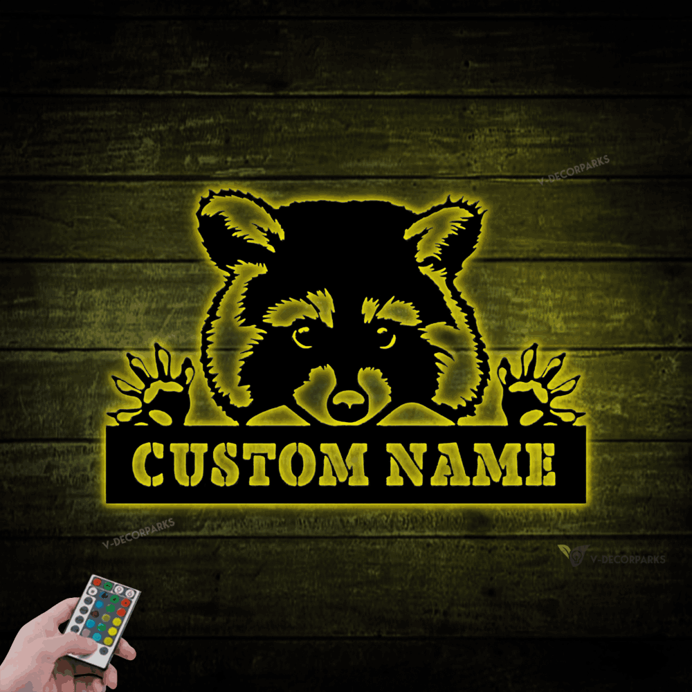 Personalized Raccoon Metal Sign With Led Lightss, Animal Funny Gift ...