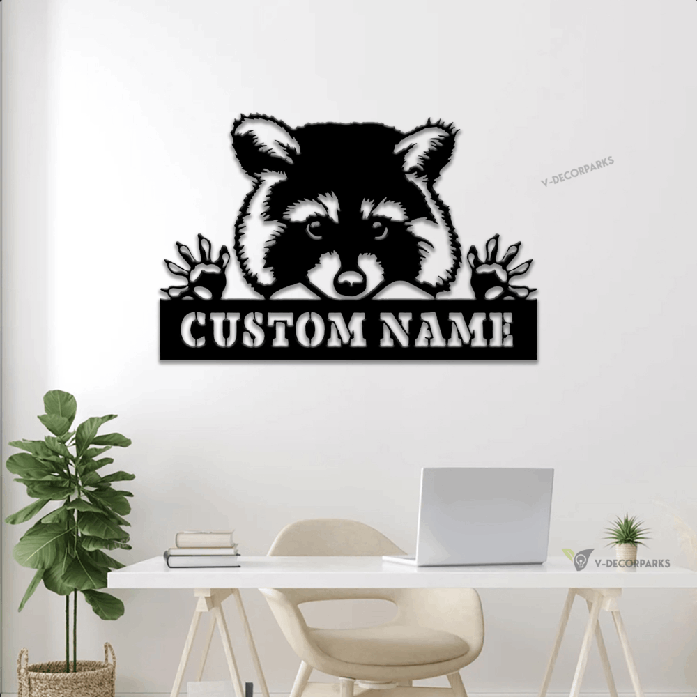 Personalized Raccoon Metal Sign With Led Lightss, Animal Funny Gift ...