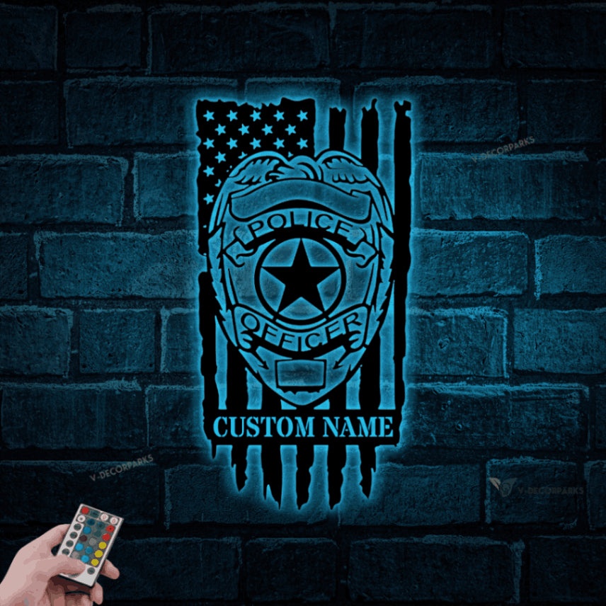 Personalized Police Officer Badge Metal Sign With Led Lights, Custom ...