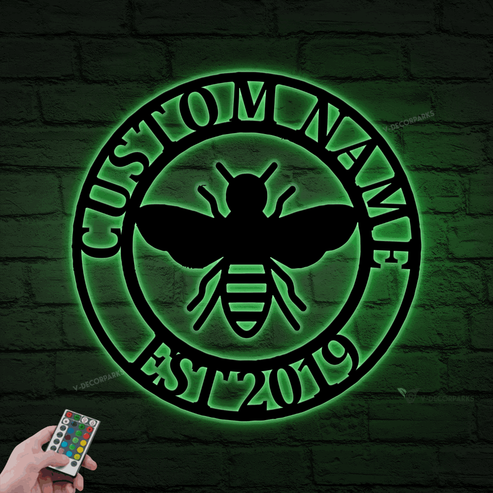 Honey Bee Family Name Established Sign Custom Metal Sign With Led ...