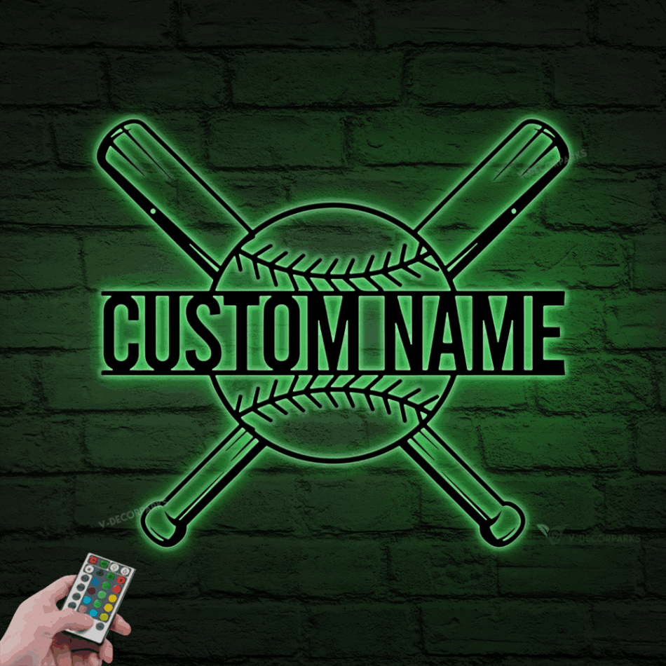 Personalized Baseball Custom Name Monogram Metal Sign With Led Lights ...