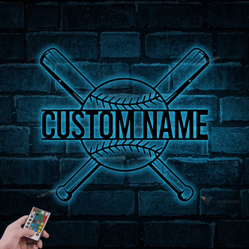 Personalized Baseball Custom Name Monogram Metal Sign With Led Lights ...
