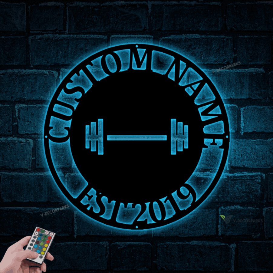 Gym Sign Personalized Home Gym Sign With Led Lights Custom Metal Gym ...