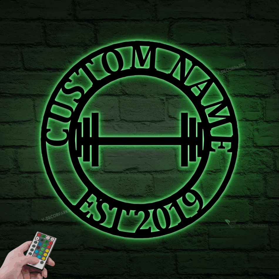 Gym Sign Personalized Home Gym Sign With Led Lights Custom Metal Gym ...