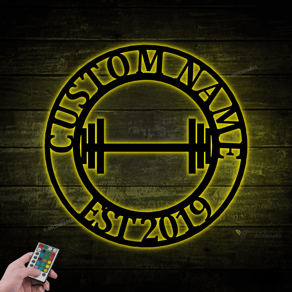 Gym Sign Personalized Home Gym Sign With Led Lights Custom Metal Gym ...