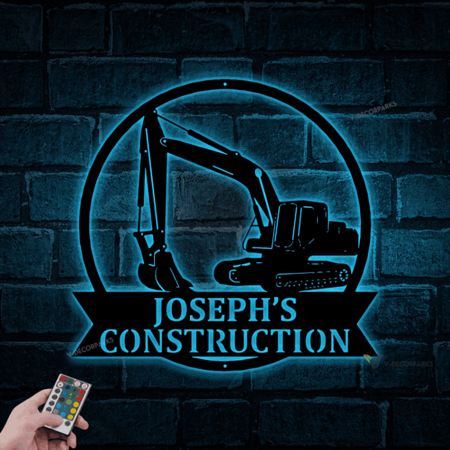 Custom Metal Excavator Sign Pipe Liners With Led Lights - Little Boys ...