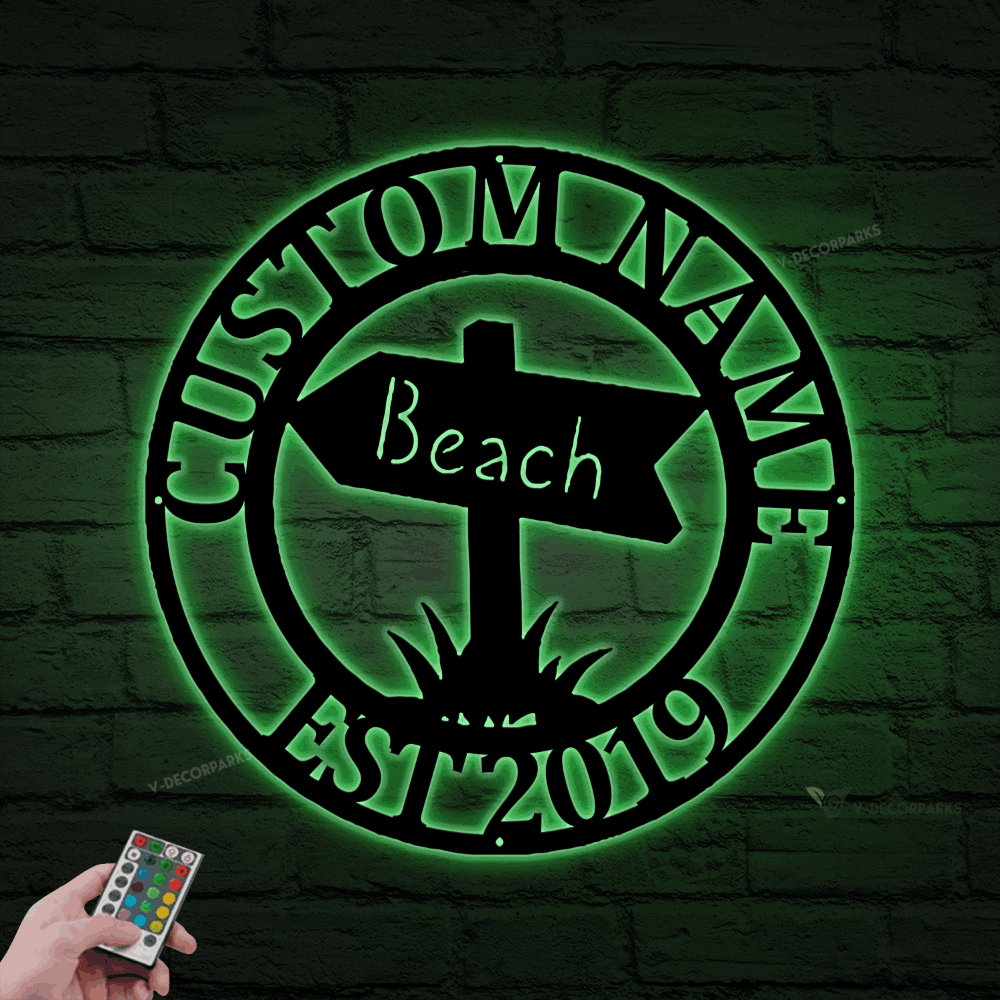 Custom Family Name Beach Sign With Led Lights, Metal Beach House Sign ...