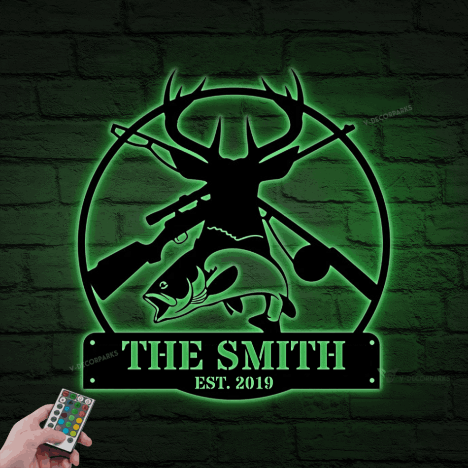 Personalized Deer Hunting Fishing Metal Sign With Led Lights, Custom ...