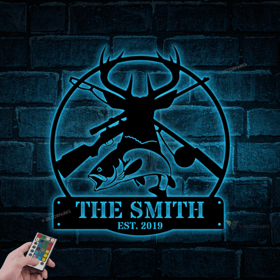 Personalized Deer Hunting Fishing Metal Sign With Led Lights, Custom ...