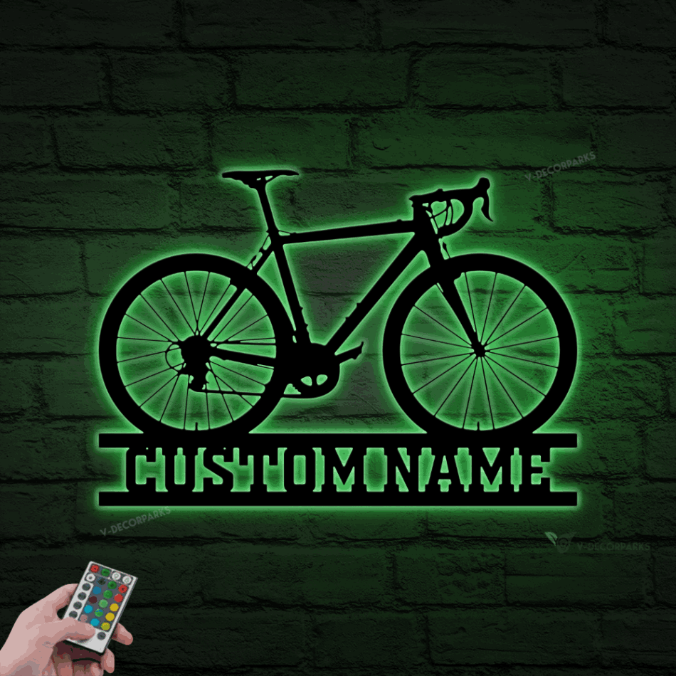 Bicycle Metal Sign With Colorful Led Lights, Cycling Sign Art, Living ...