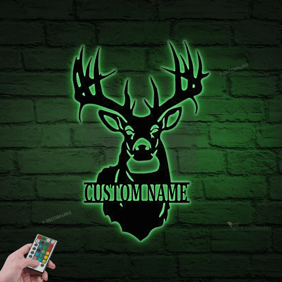 Personalized Deer Buck Head Metal Sign With Led Lights, Custom Dear ...