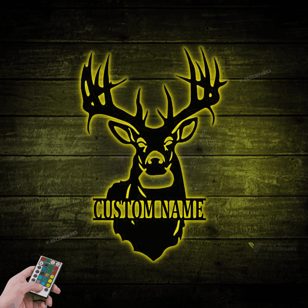 Personalized Deer Buck Head Metal Sign With Led Lights, Custom Dear ...