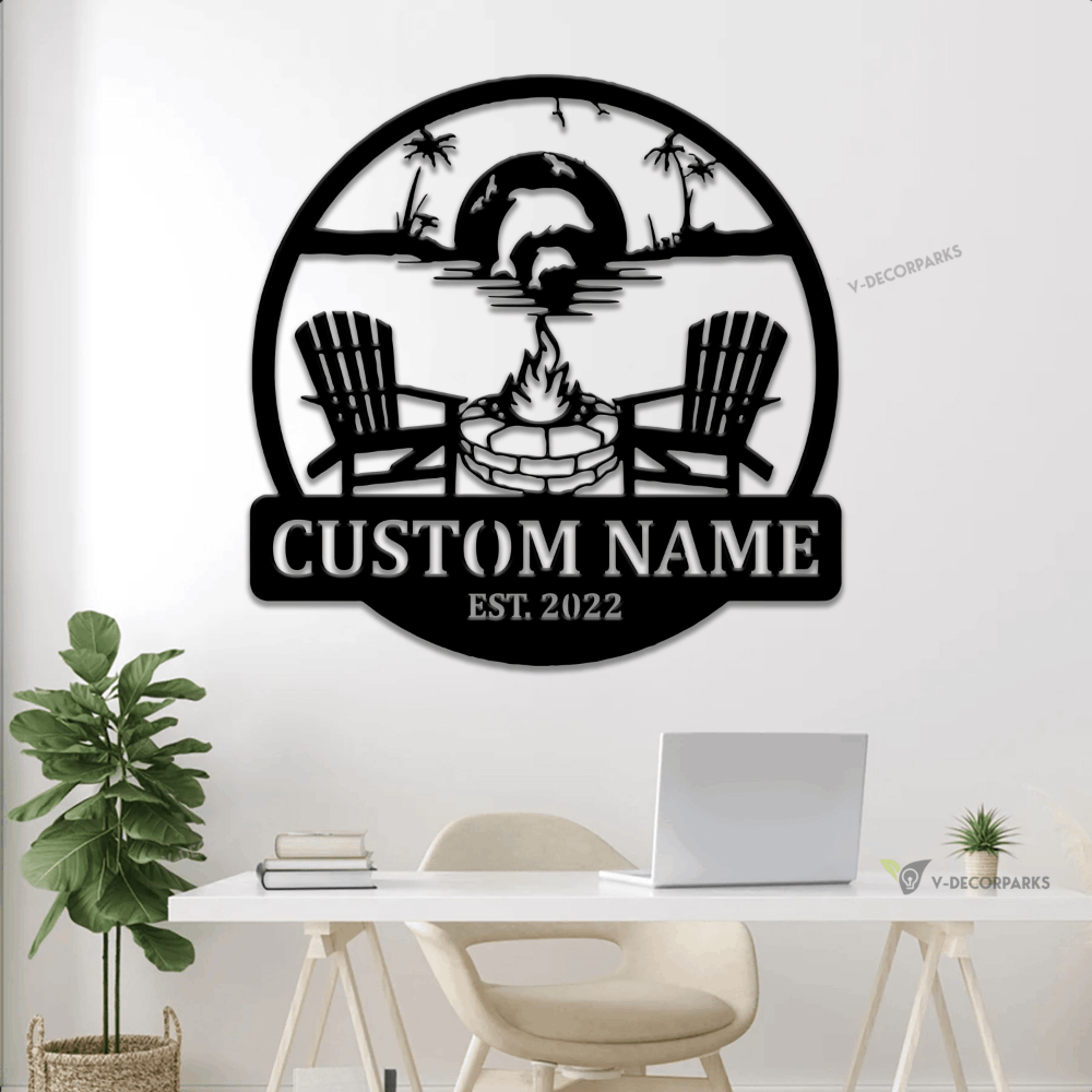 Personalized Beach Sunset Metal Sign With Led Lights, Custom Outdoor ...