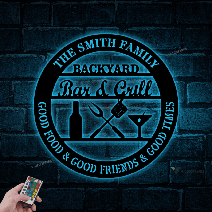 Personalized Bar & Grill Metal Sign With Led Lights, Backyard Bar And ... Personalized Bar & Grill Metal Sign With Led Lights, Backyard Bar And ...
