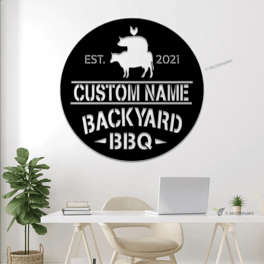 Personalized Backyard Bbq Metal Sign With Led Lights, Backyard Bbq Sign ...