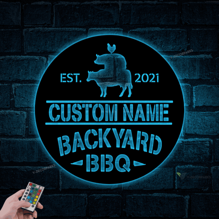 Personalized Backyard Bbq Metal Sign With Led Lights, Backyard Bbq Sign ...