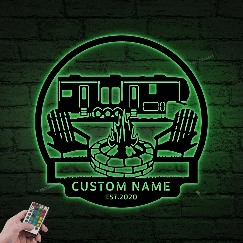 Personalized 2 Doors 5th Wheel Camper Metal Sign With Led Lights ...