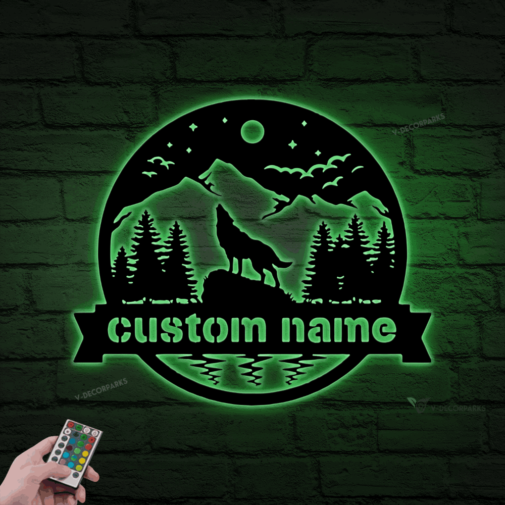Personalized Wolf Name Metal Sign With Led Lights, Custom Wolf Name ...