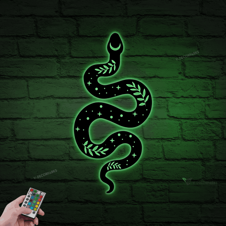 Snake Moon Phase Metal Wall Art With Led Lights, Snake Wall Art ...