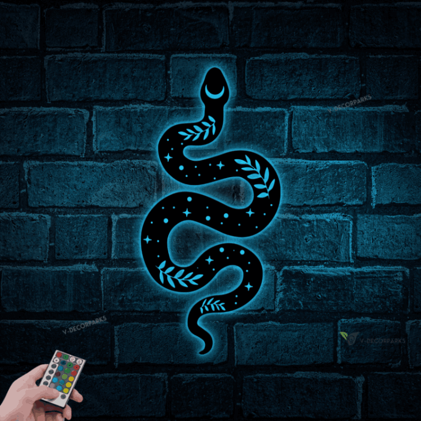 Snake Moon Phase Metal Wall Art With Led Lights, Snake Wall Art ...