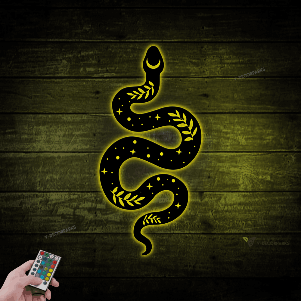 Snake Moon Phase Metal Wall Art With Led Lights, Snake Wall Art, Celestial Snake Sign, Snake ...