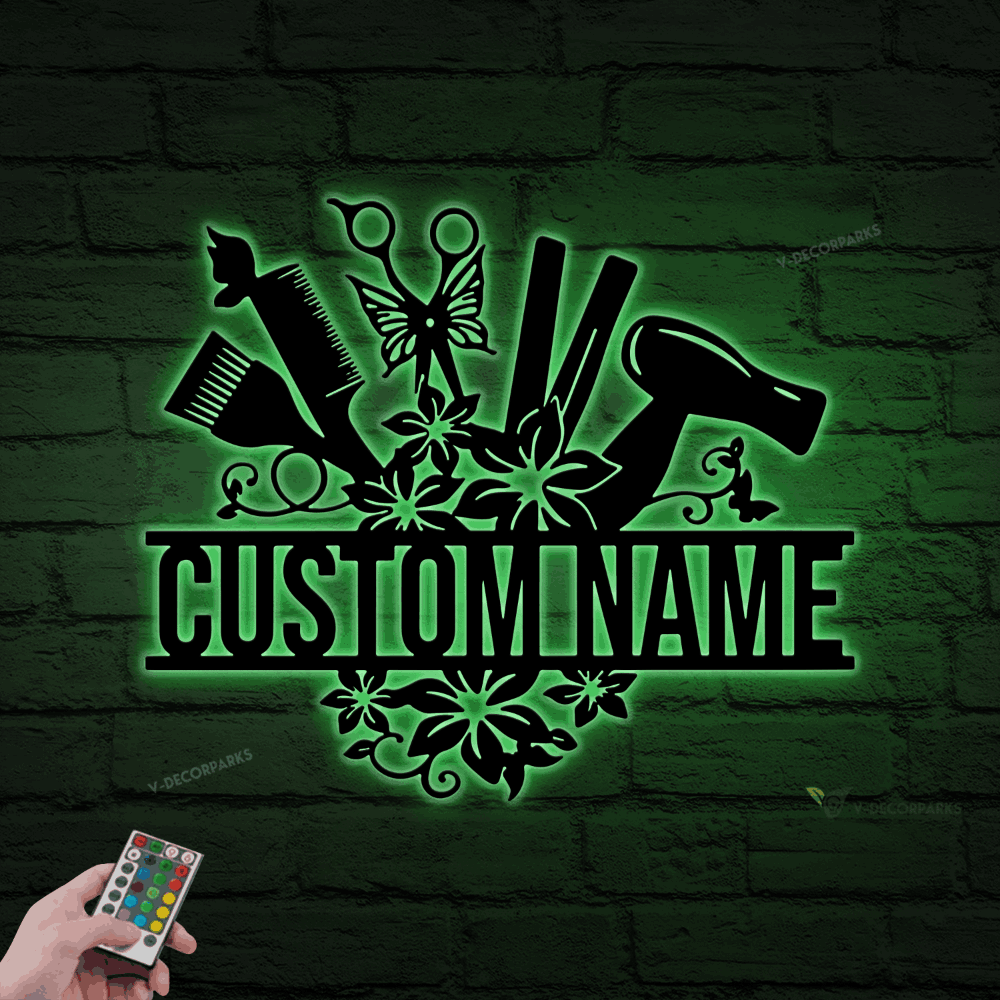 Personalized Hair Salon Metal Sign With Led Lights, Gift For Hair ...