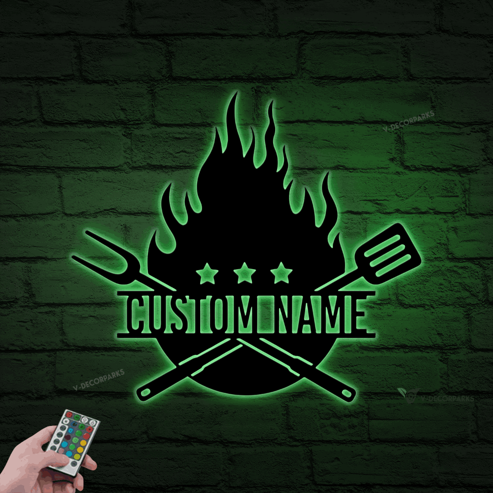 Personalized Grill & Chill Metal Sign With Led Lights, Custom Smoker ...