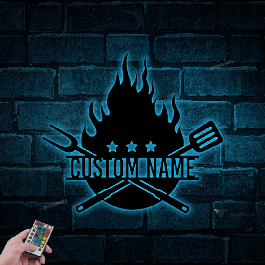 Personalized Grill & Chill Metal Sign With Led Lights, Custom Smoker ...