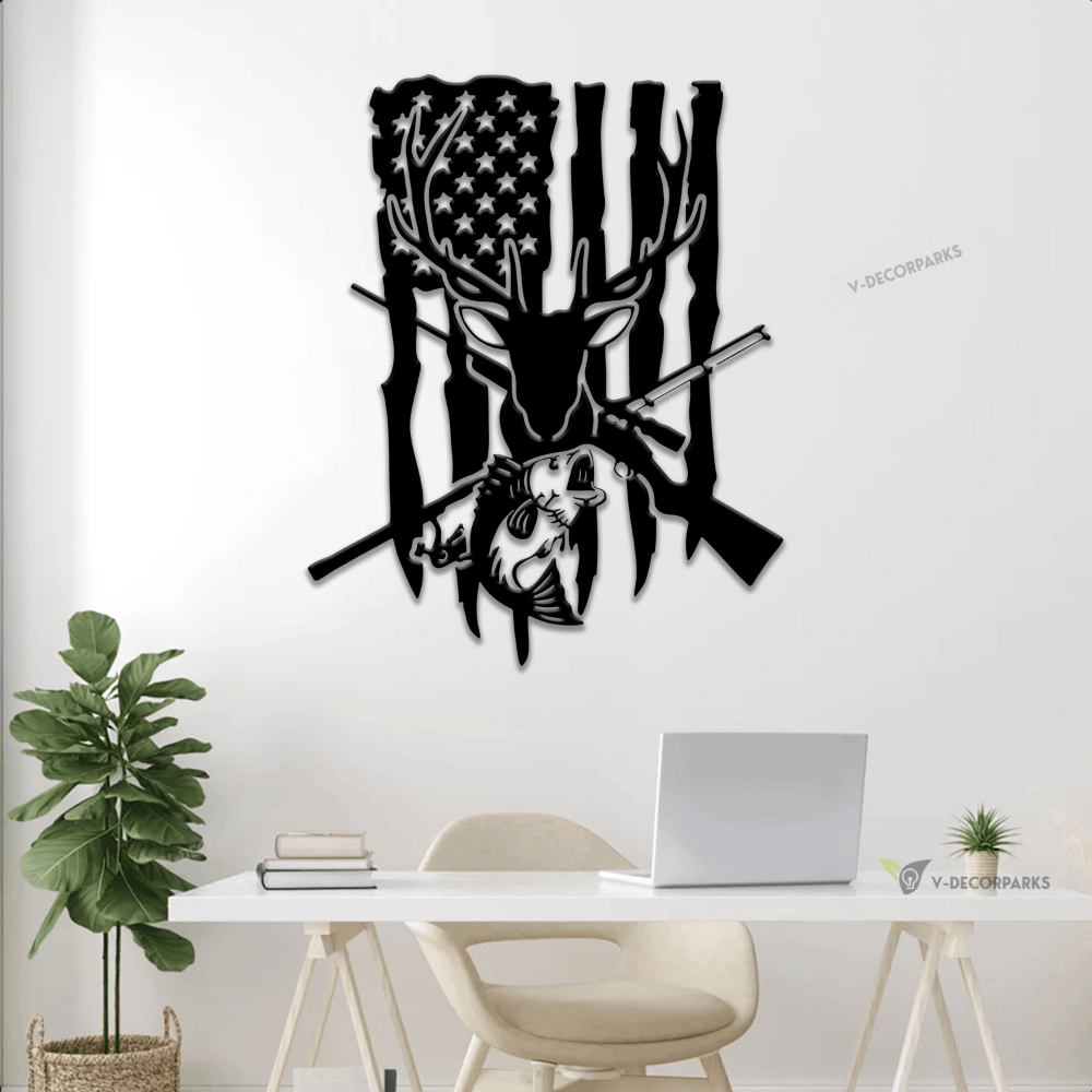 Hunting Metal Sign With Led Lights, Fishing Metal Wall Art, Deer Head ...