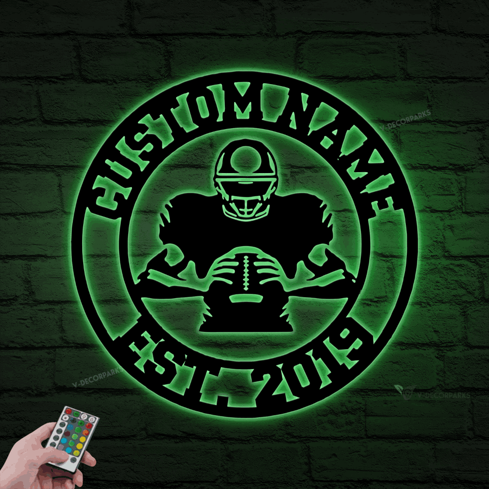 Football Metal Wall Art With Led Lights, Personalized Football Player ...