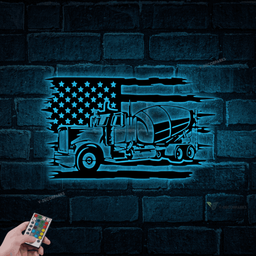 Concrete Mixer Truck Metal Sign With Led Lights, Concrete Mixer Signs ...