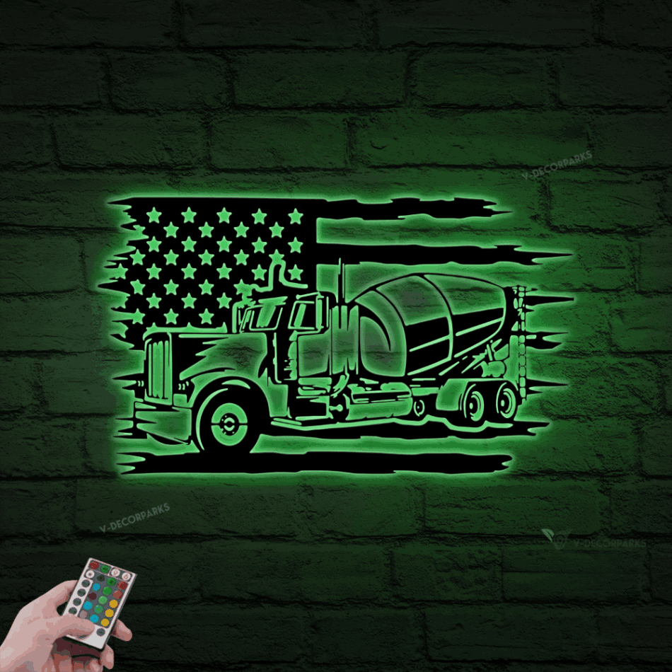 Concrete Mixer Truck Metal Sign With Led Lights, Concrete Mixer Signs ...