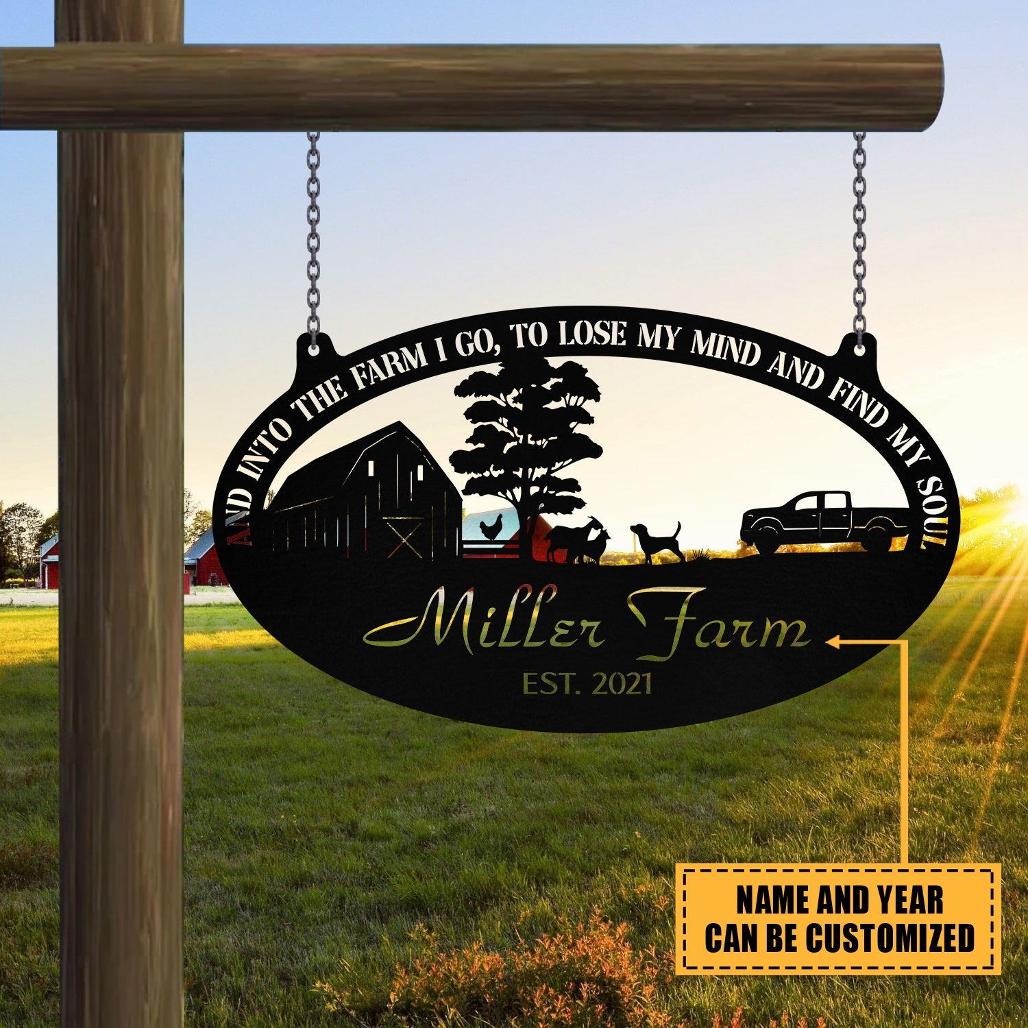 Personalized Metal Farm Sign Barn Goat Dog Rooster Monogram, Outdoor ...