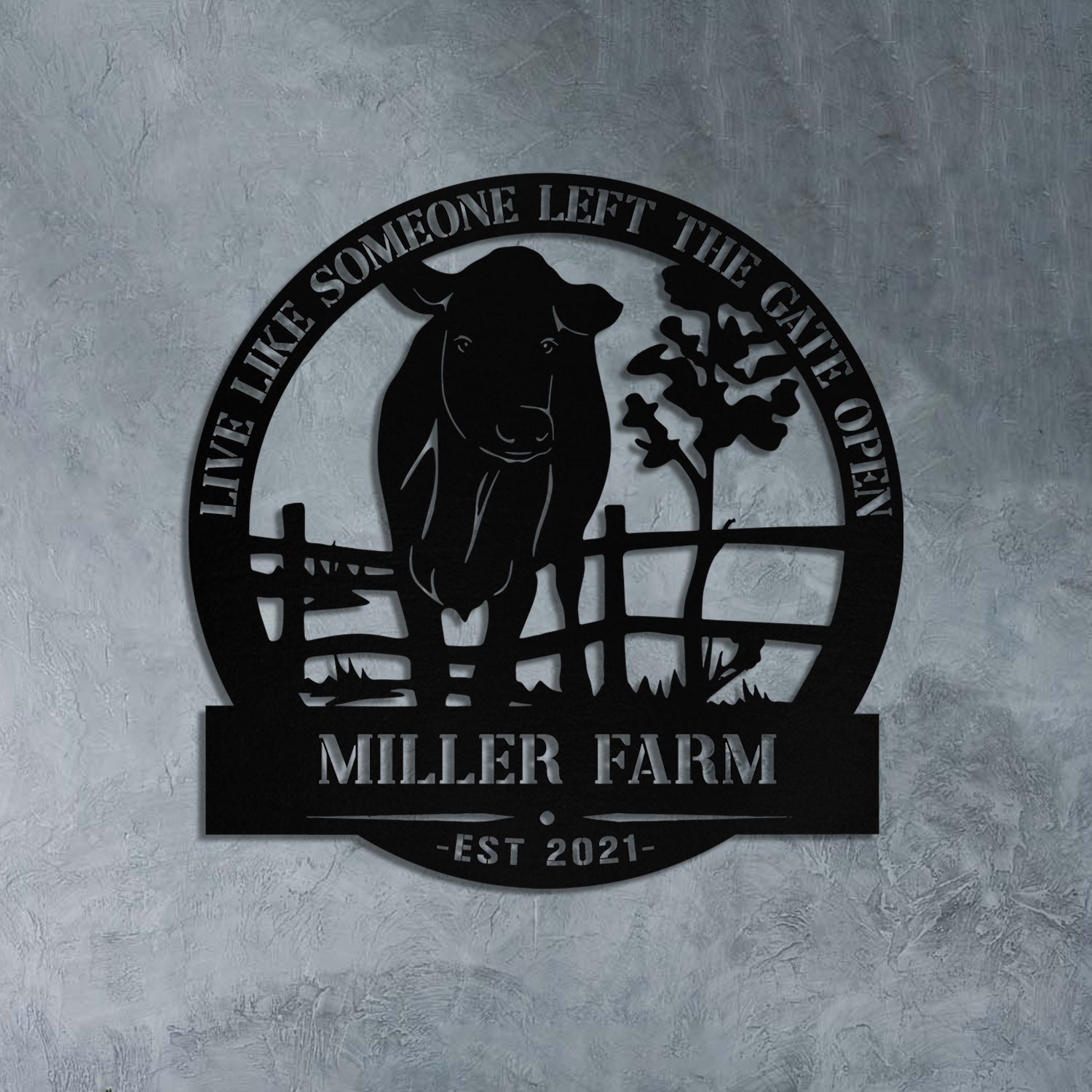 Metal Farm Sign Cow Cattle Monogram, Custom Outdoor Entry Road, Front ...