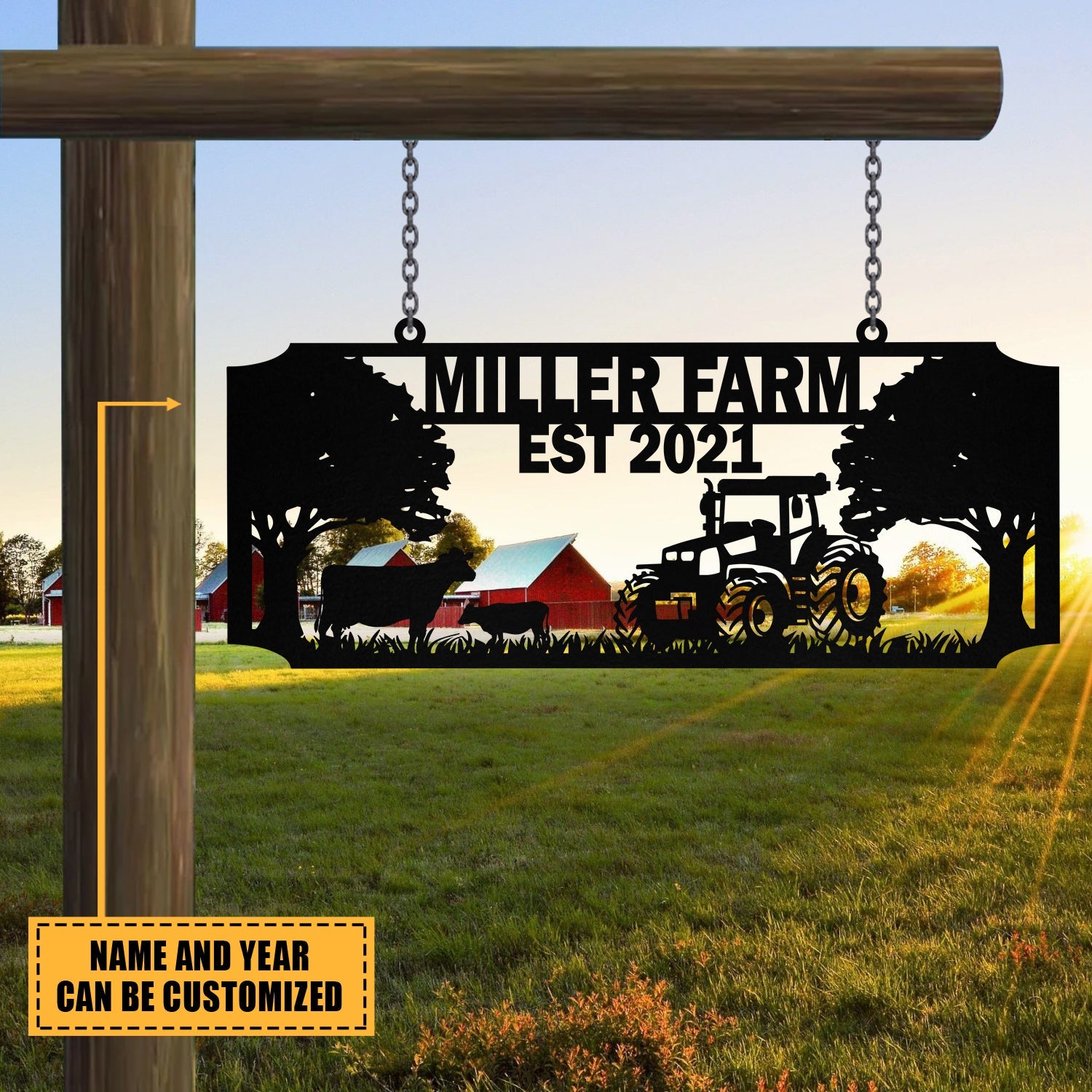 Custom Metal Farm Sign Cow Tractor Monogram, Outdoor Farmhouse, Front ...