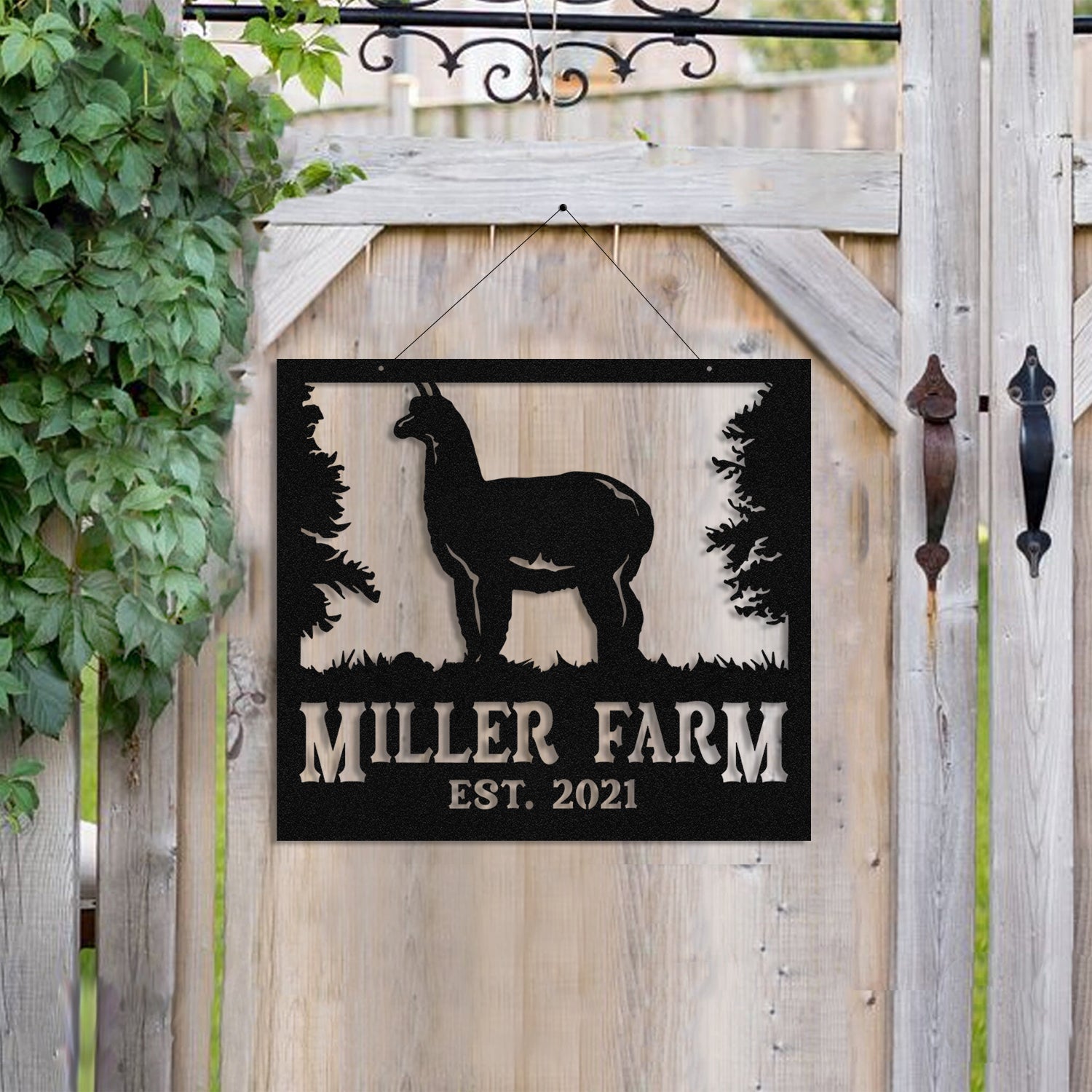 Personalized Metal Farm Sign Alpaca Monogram | Nalaprint