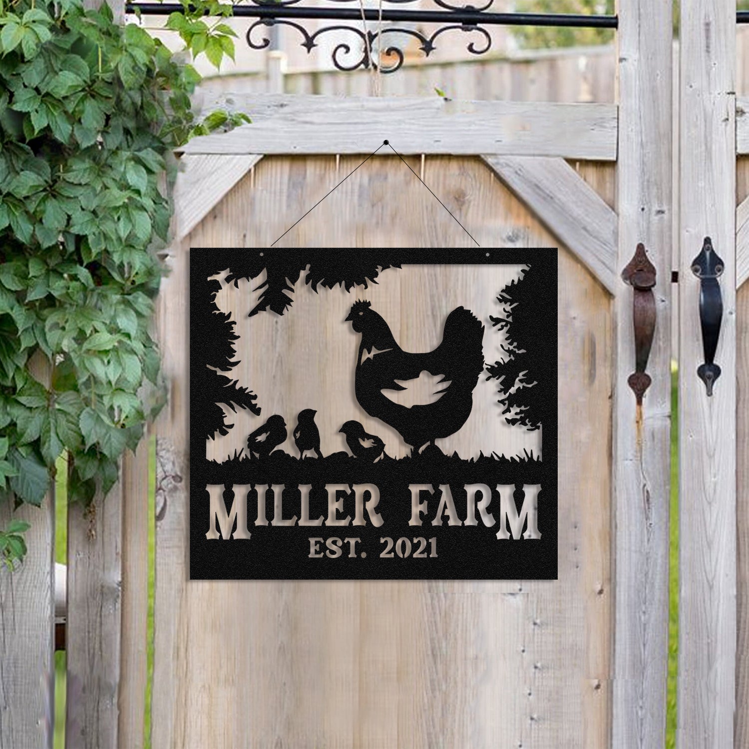 Personalized Metal Farm Sign Hen Chick Chicken Monogram | Nalaprint