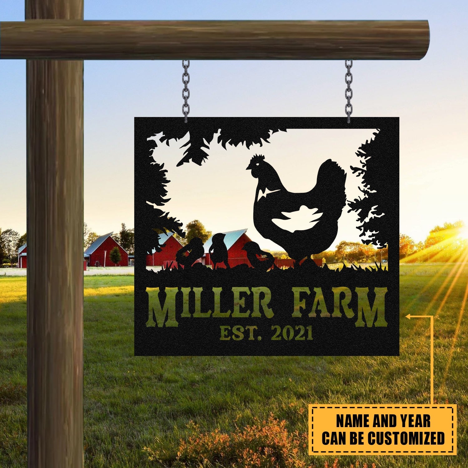Personalized Metal Farm Sign Hen Chick Chicken Monogram | Nalaprint