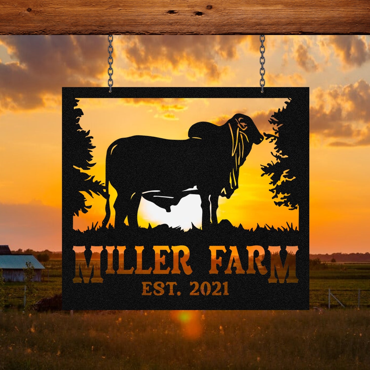 Personalized Metal Farm Sign Brahman Cattle Monogram | Nalaprint
