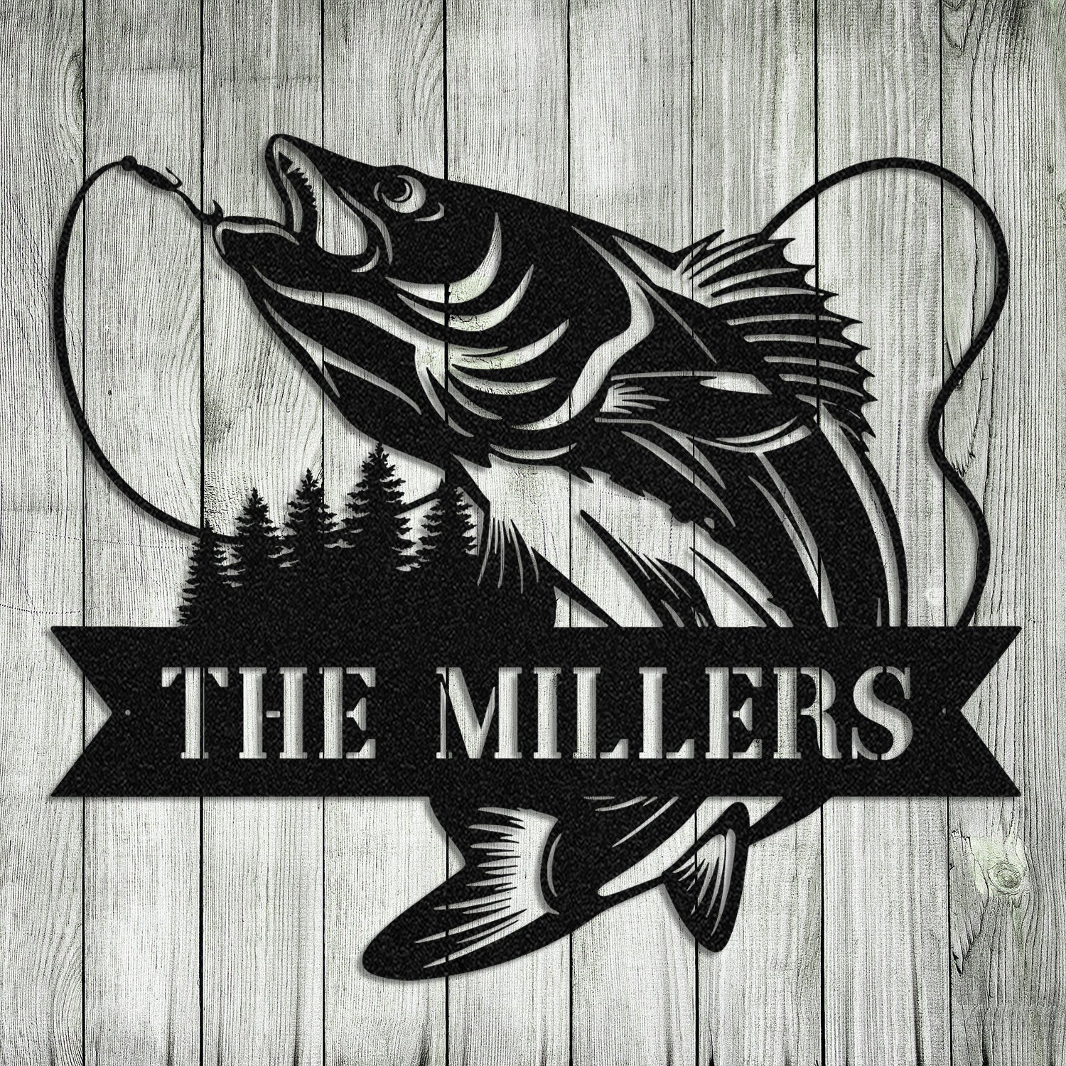 Personalized Family Name Walleye Fish Fishing Metal Sign | Nalaprint
