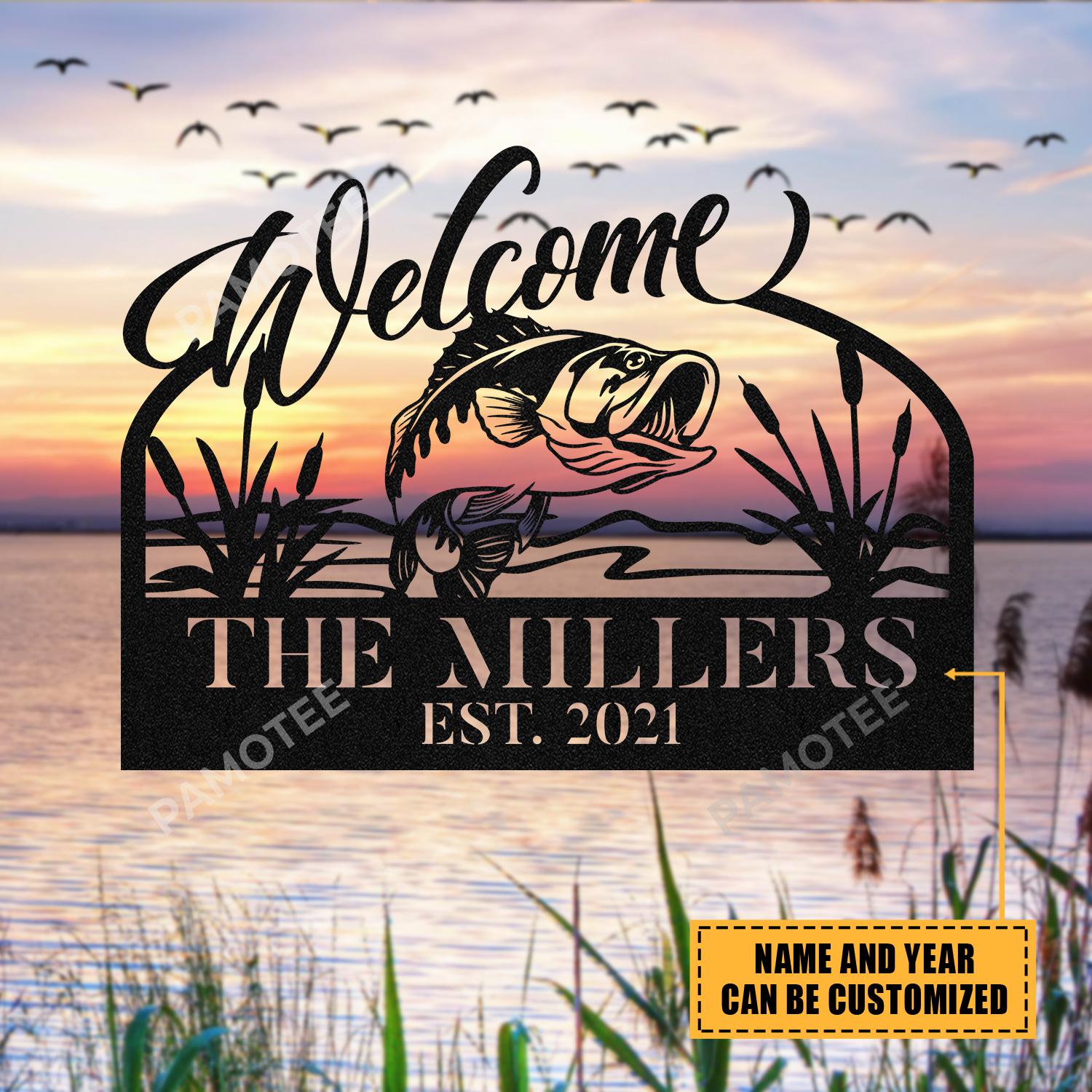 Bass Fish Personalized Metal Welcome Sign, Custom Family And Est. Year ...