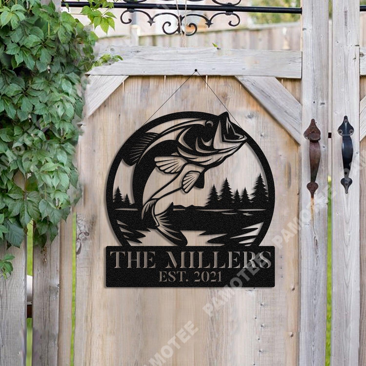 Personalized Name Bass Fish Fishing Metal Sign, Lake Forrest Decoration ...