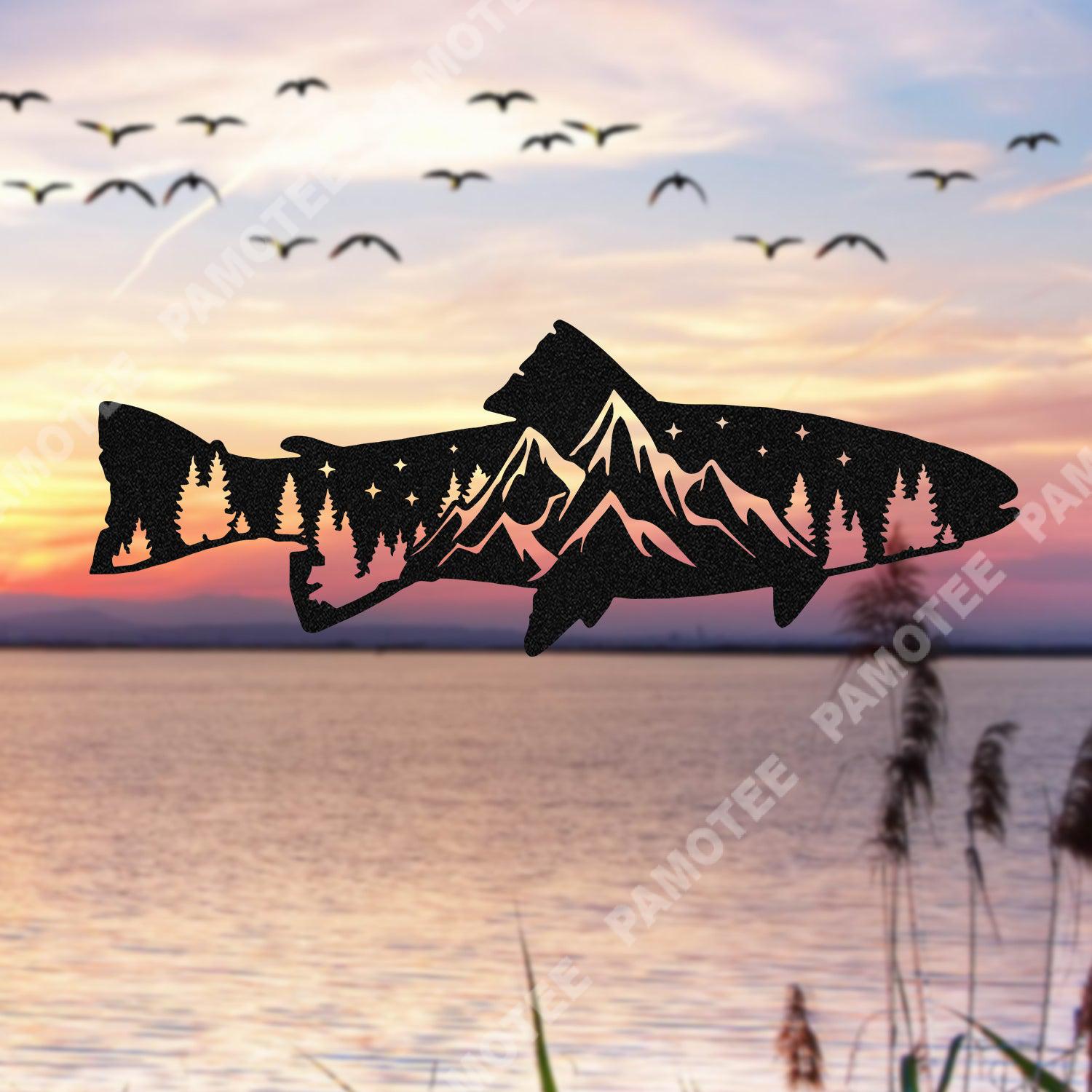 Salmon Fish Fishing Forrest Metal Sign, Art Gift For Fisherman | Nalaprint
