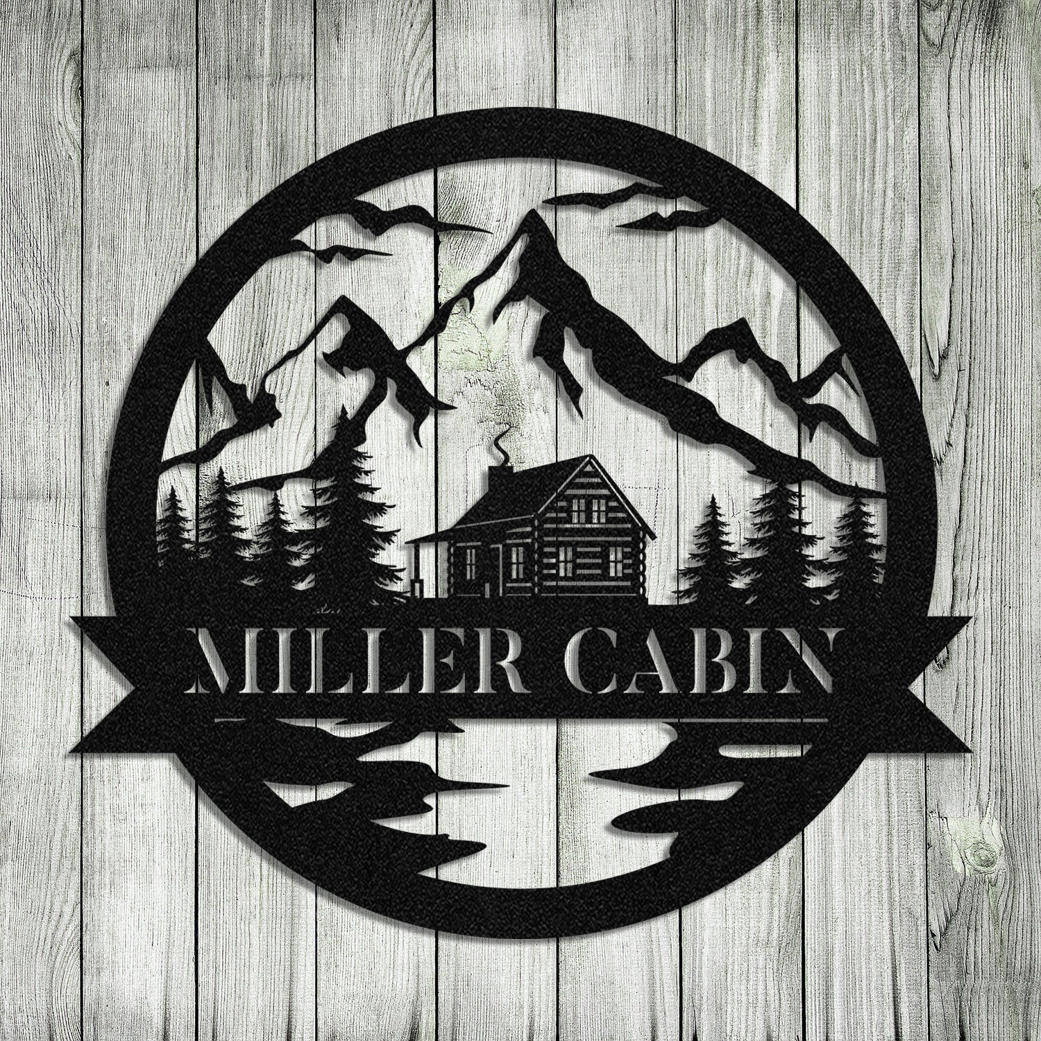 Mountain Cabin Metal Sign Monogram, Custom Outdoor Forrest, Lodge Wall ...