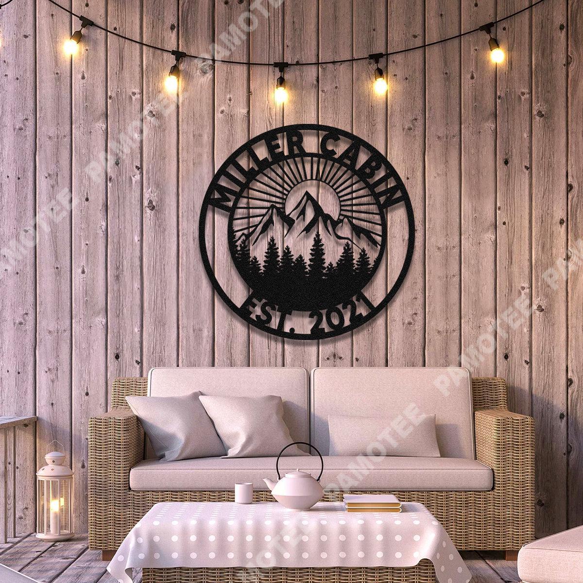 Personalized Name Date Mountain Cabin Metal Sign, Lodge Wall Decor For ...